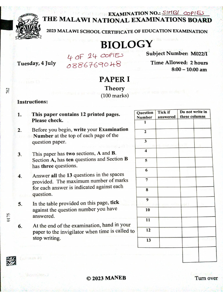 2023 Maneb Bio P. 1 | PDF