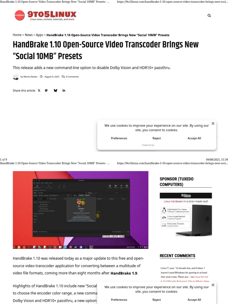 HandBrake 1.10 Open-Source Video Transcoder Brings New - Social 10MB - Presets - 9to5linux | PDF ...