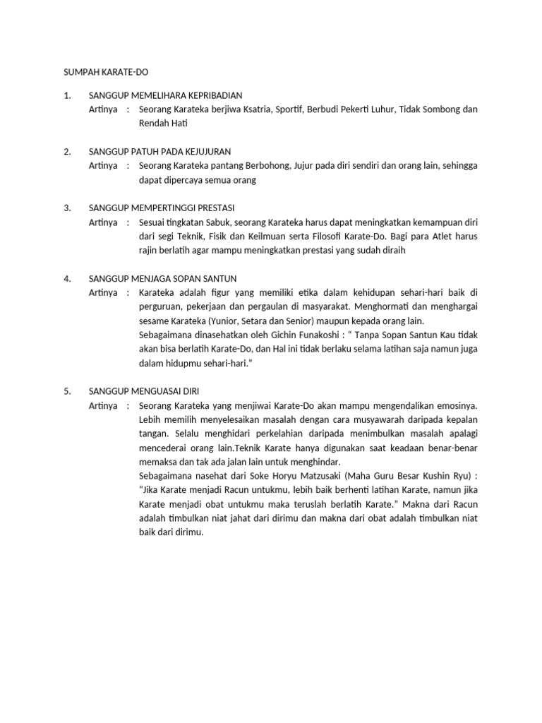 Sumpah dan Pedoman Karate-Do | PDF