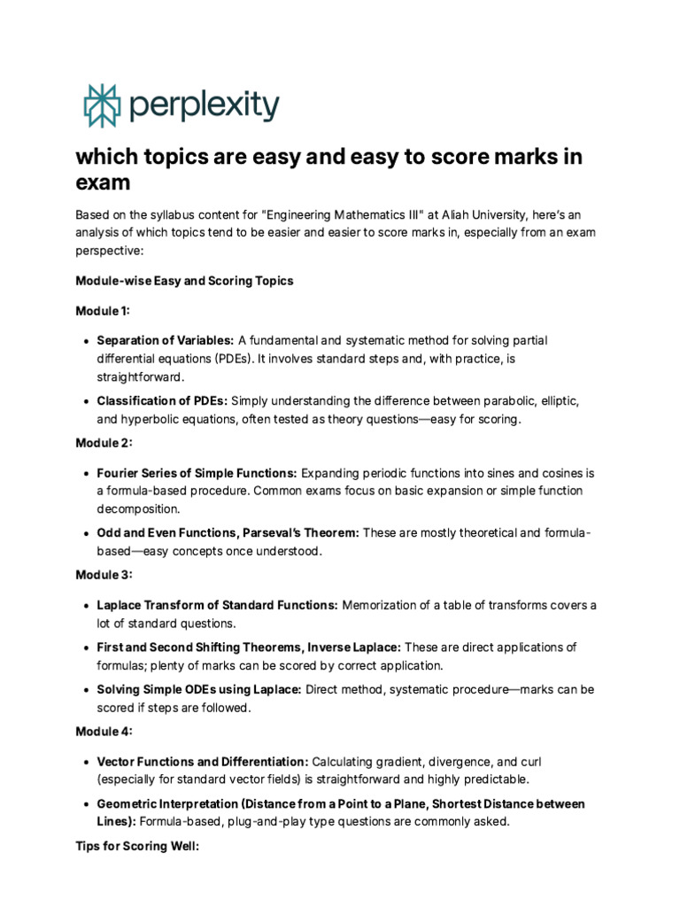 Which Topics Are Easy and Easy To Score Marks in e | PDF | Partial ...