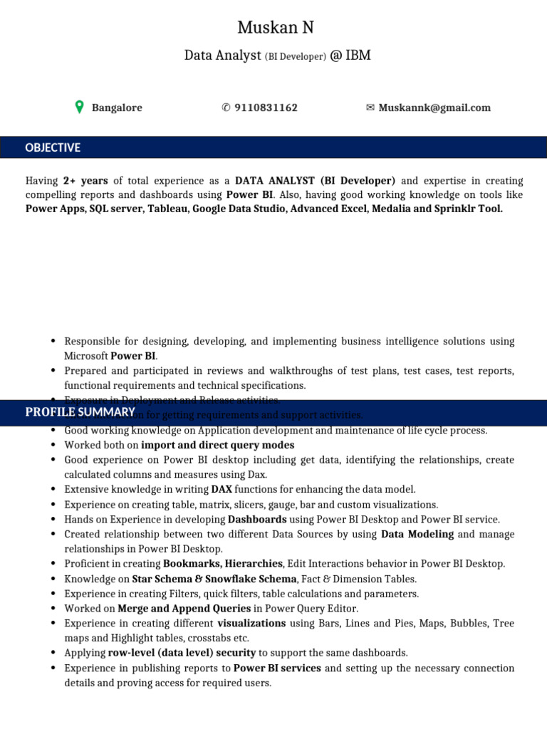 Muskan_Data Analyst(BI Developer) | PDF | Performance Indicator | Microsoft Excel