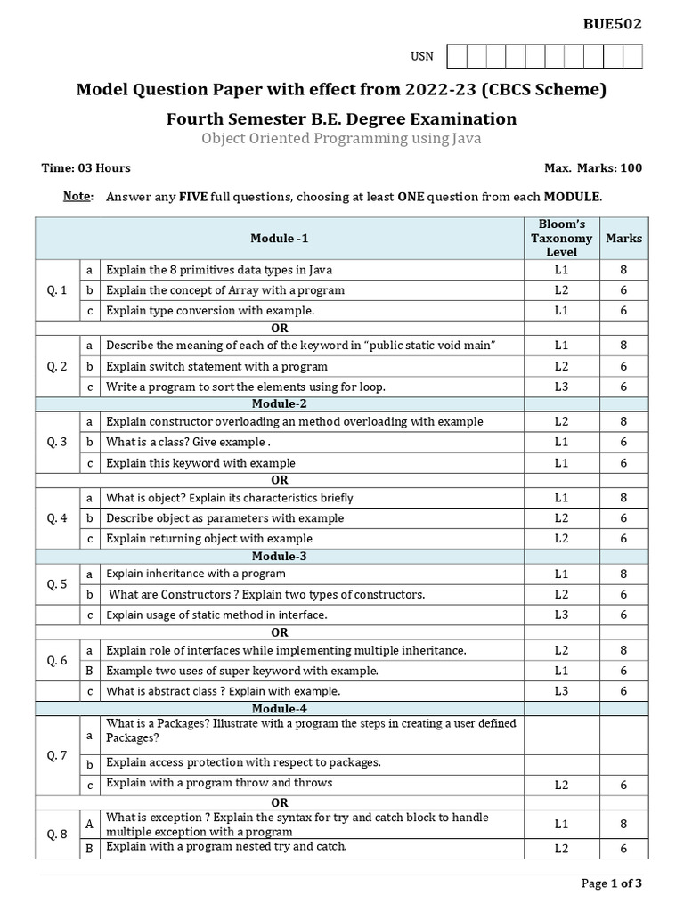 Object Oriented Programming Exam Paper | PDF | Method (Computer ...