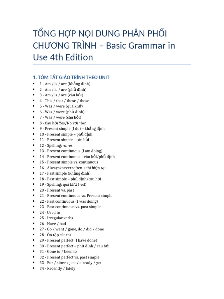 Tong Hop Phan Phoi Basic Grammar in Use 4th Edition | PDF