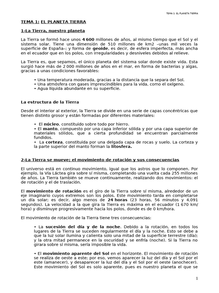 Tema 1 El Planeta Tierra 2025 | PDF | Tierra | Ecuador