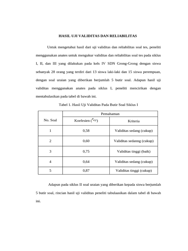 Hasil Uji Validitas Dan Reliabilitas-1 | PDF