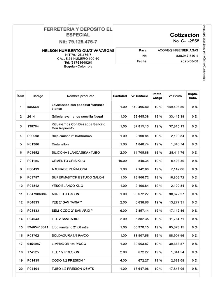 cotizacion 2558 | PDF