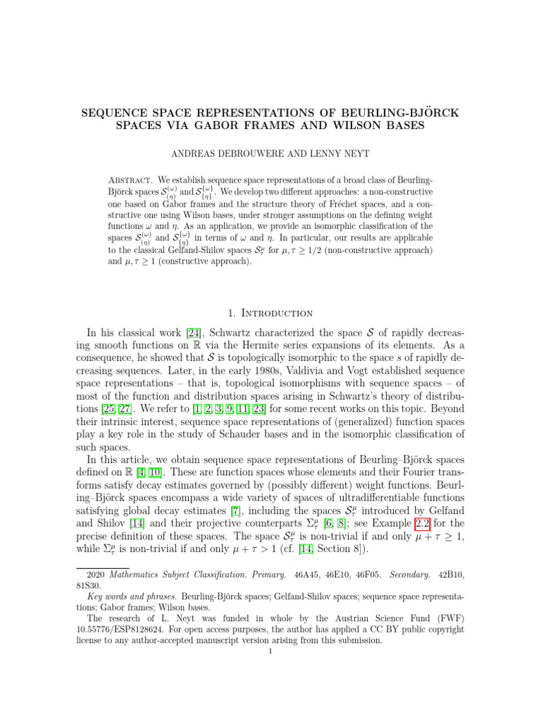 Sequence Space Representations of Beurling-Björck Spaces | PDF | Banach ...