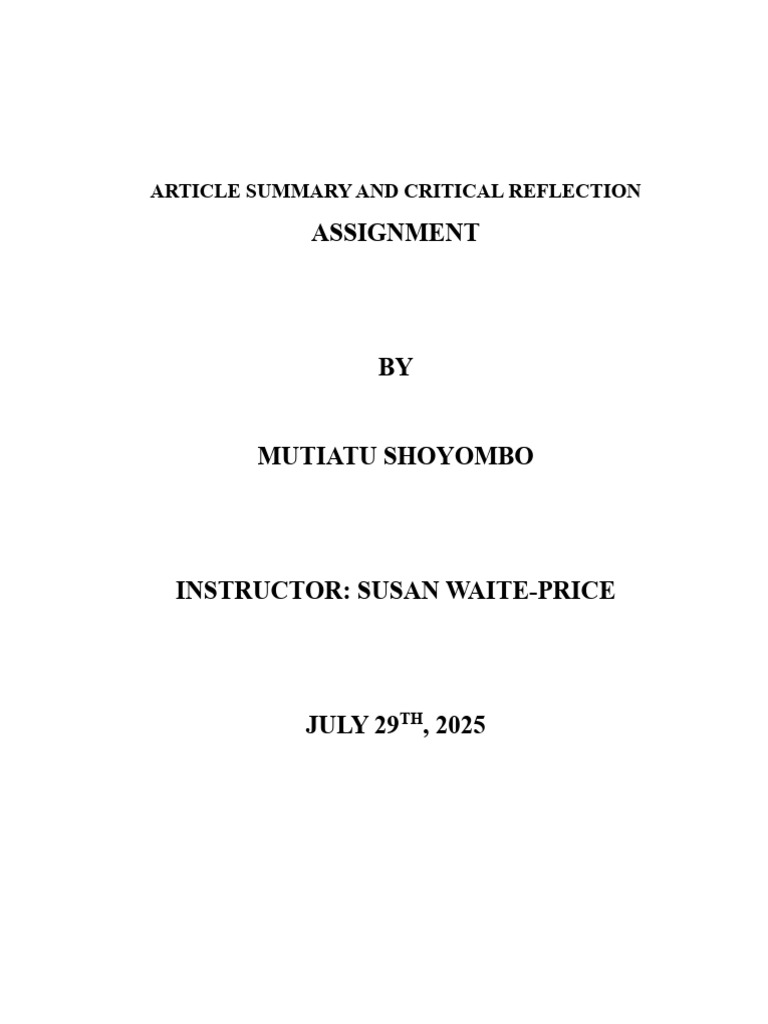 Article Summary by Mutiatu Shoyombo | PDF | Mental Health | Behavioural ...