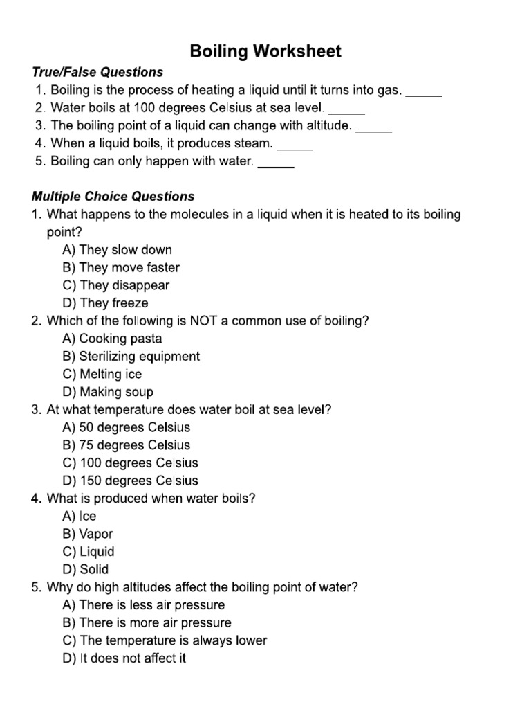 Boiling Worksheet | PDF