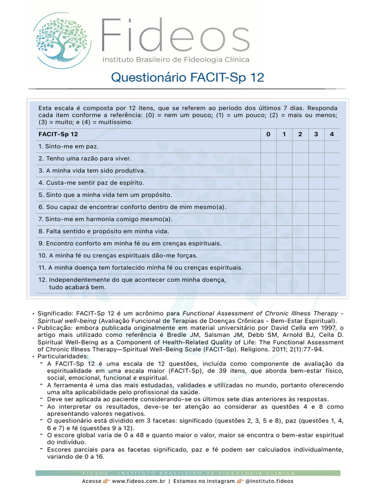 FACIT-Sp 12 - Fideos v1.0 - 20250209 | PDF | Bem-estar | Vida