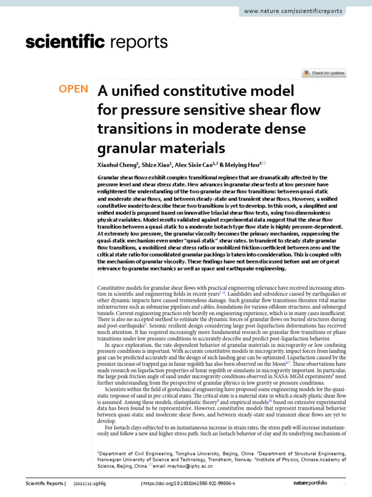 A Unifed Constitutive Model for Pressure Sensitive Shear Flow ...