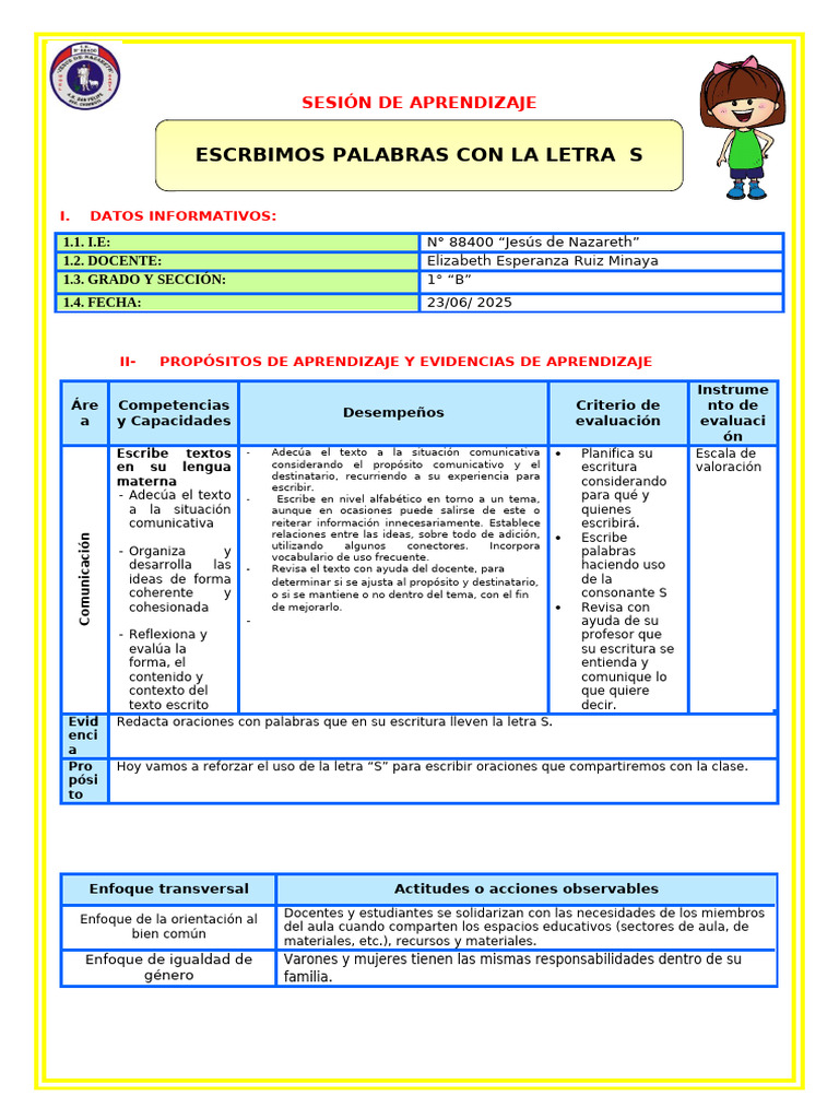 Escritura de Palabras con S en 1° B | PDF | Caso de carta ...