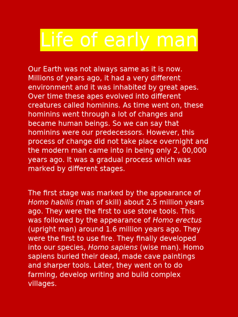 Evolution and Lifestyle of Early Humans | PDF