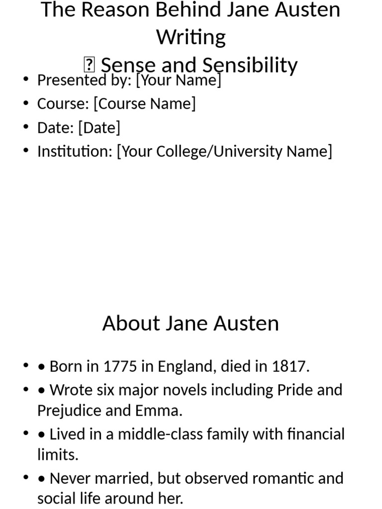 Jane Austen Sense and Sensibility Presentation | PDF | Sense And ...