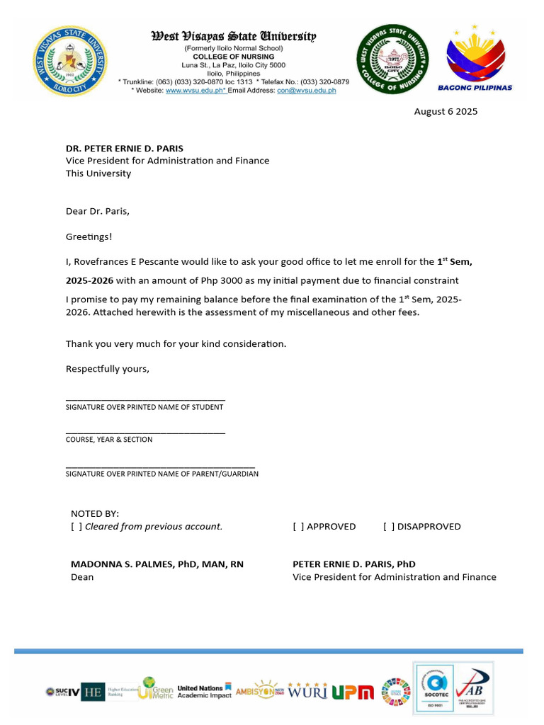 Tuition Fee Promissory Note Request | PDF