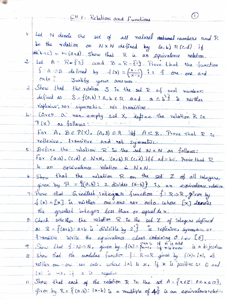 Ch -1 Relations and Functions Worksheet | PDF