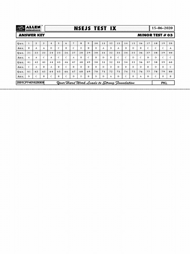 Minor Test-3 IJSO Answer Key | PDF