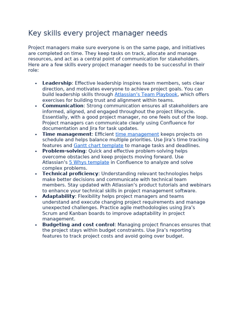 Essential Skills for Project Managers | PDF
