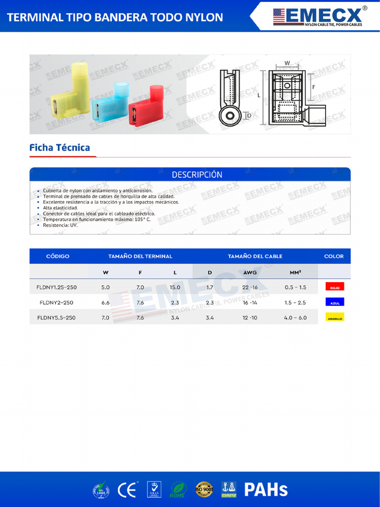 FICHA TECNICA Terminal Tipo Bandera Todo Nylon | PDF