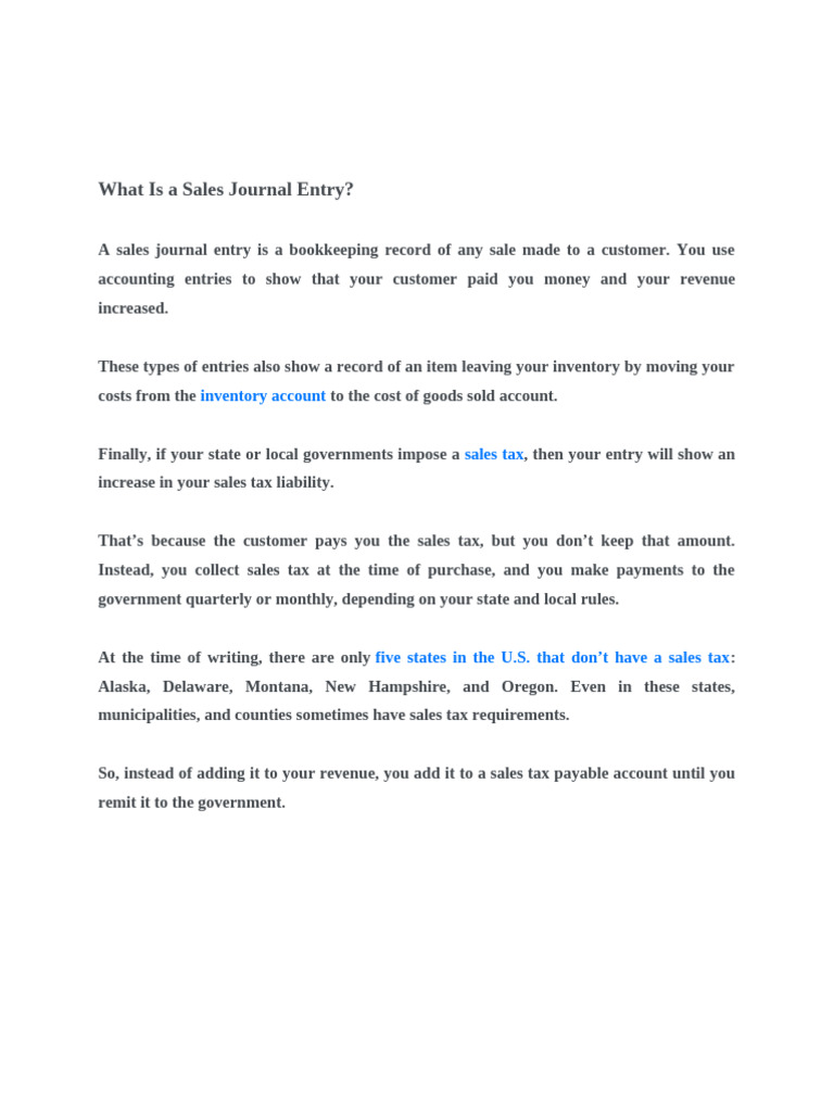 What Is A Sales Journal Entry | PDF | Debits And Credits | Bookkeeping
