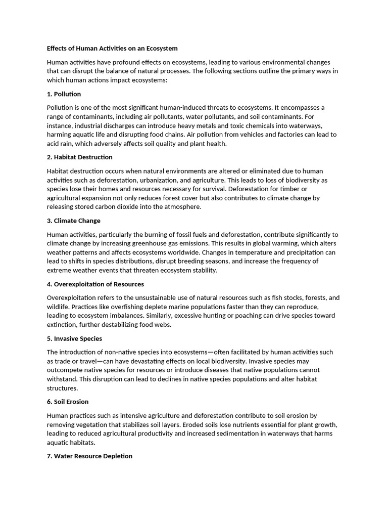 Impact of Human Activities on Ecosystems | PDF | Water Pollution ...