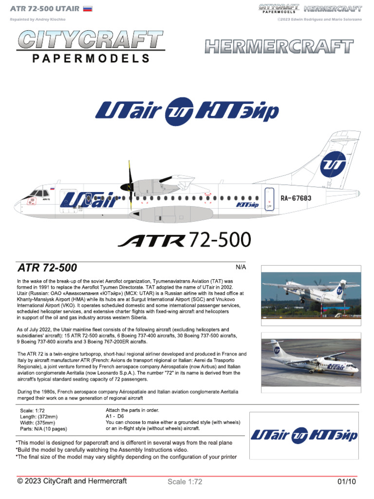 ATR 72-500 UTAir 1 - 72-Citycraft-Papercraft | PDF