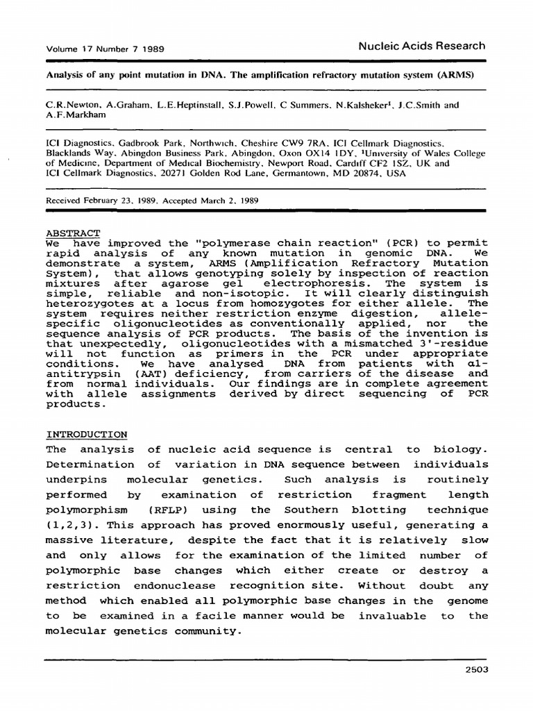 1989 - Analysis of Any Point Mutation in DNA. The Amplification ...
