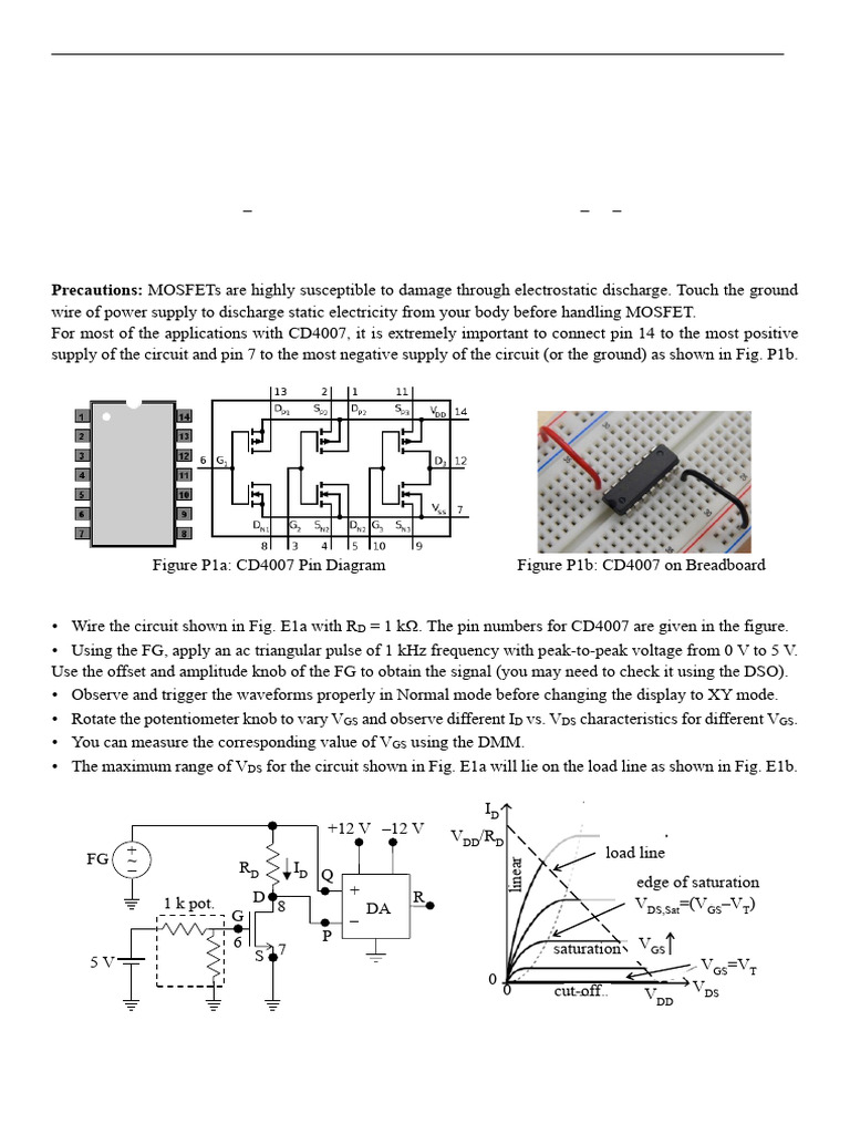 ESC201 Lab 6 - Lab Handout For Experiments | PDF | Mosfet | Amplitude