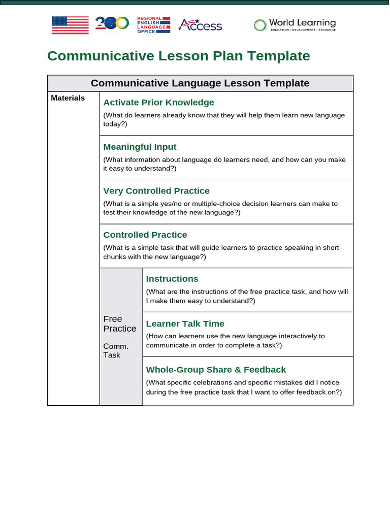 Communicative Lesson Plan Template Resum0 | PDF