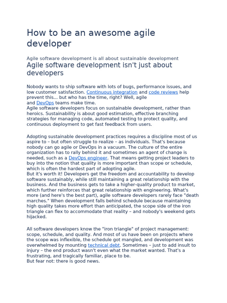 How To Be An Awesome Agile Developer | PDF | Software Development | Agile Software Development
