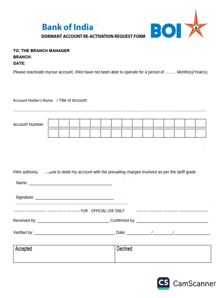 Dormant Account Reactivation Form | PDF