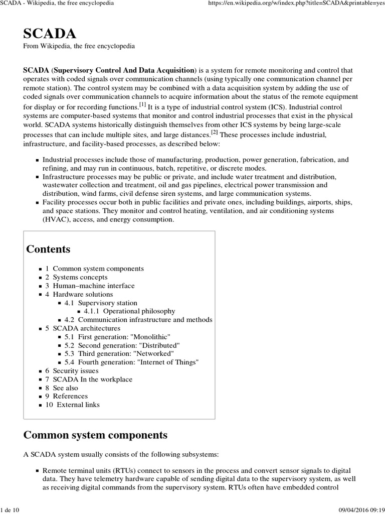 SCADA - Wikipedia, The Free Encyclopedia | PDF | Scada | Programmable Logic Controller