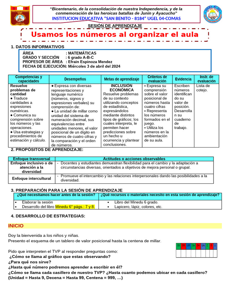 Desarrollo de Números hasta Cuatro Cifras | PDF | Aprendizaje | Notación