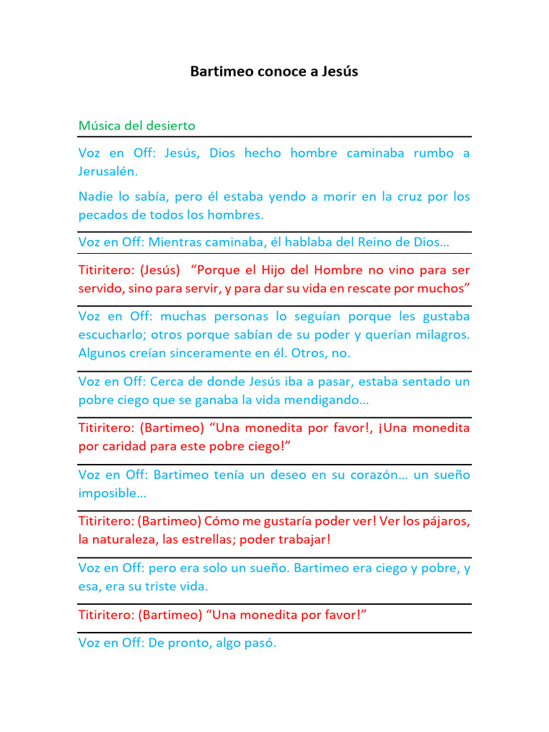 Bartimeo conoce a Jesús- obra de títeres | PDF | Jesús | Contenido del ...