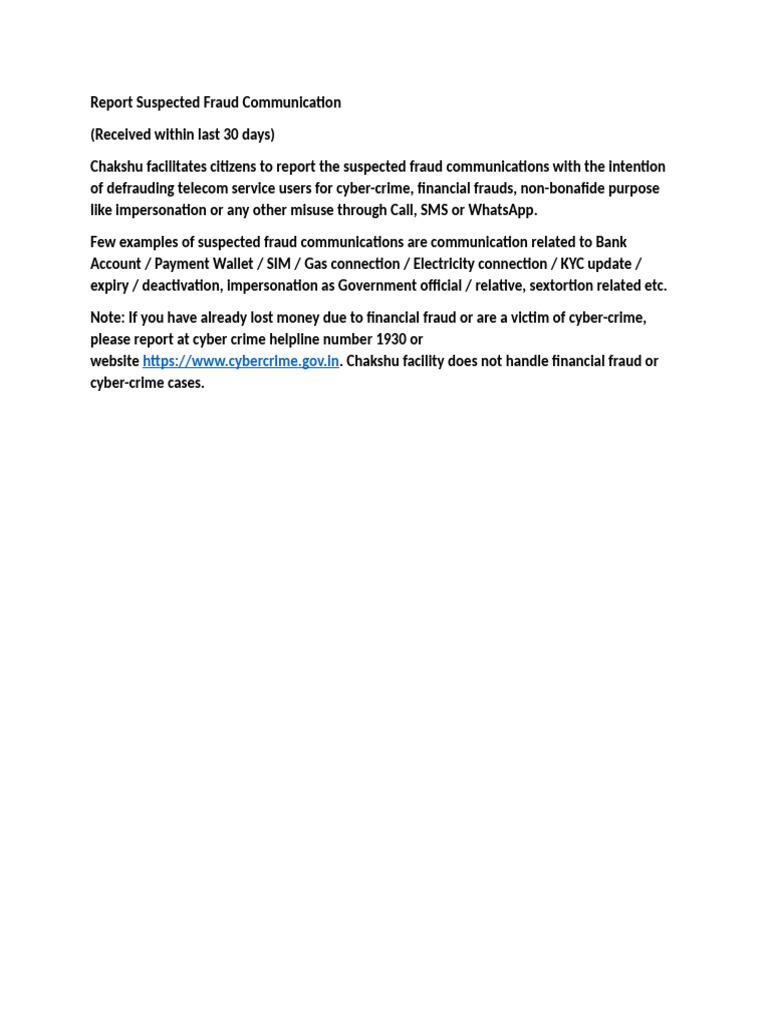 Report Suspected Fraud Communication | PDF