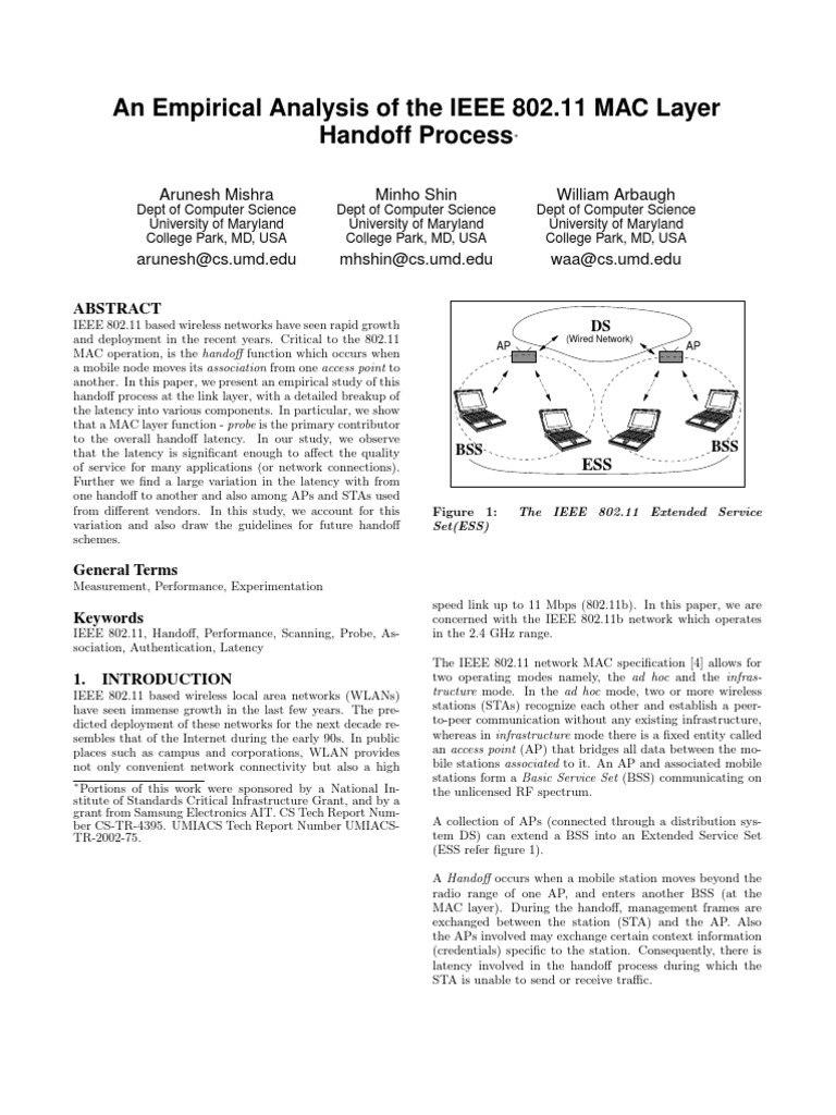 An Empirical Analysis of The IEEE 802.11 MAC Layer Handoff Process | PDF | Wireless Lan ...