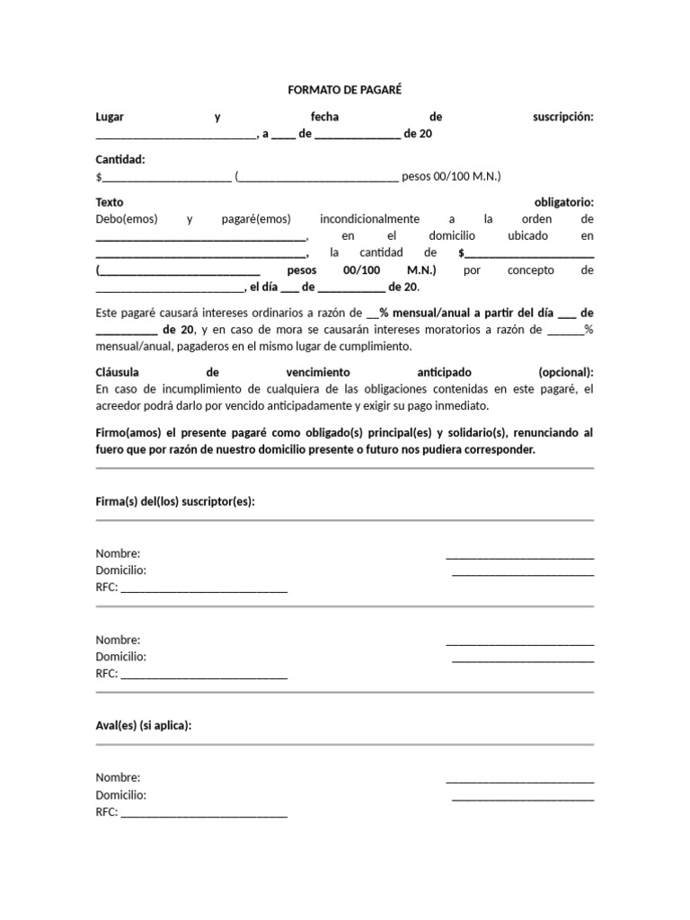 Formato de Pagaré Estándar | PDF