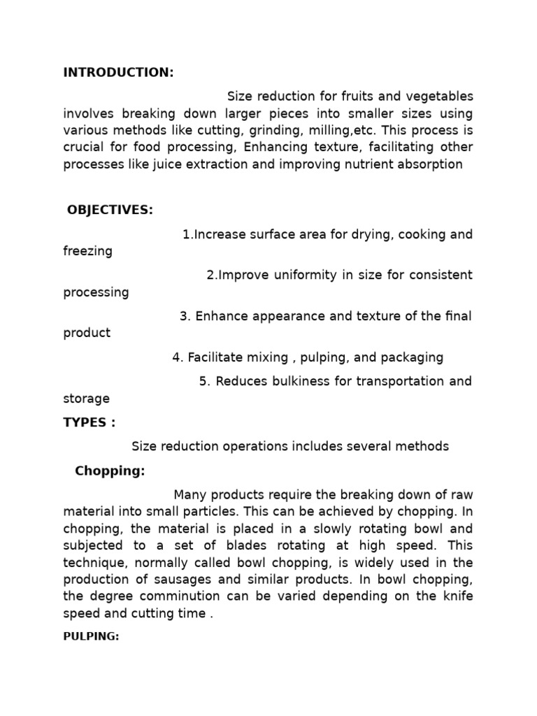 Size Reduction Operations of Fruits and Vegetables | PDF | Mill ...