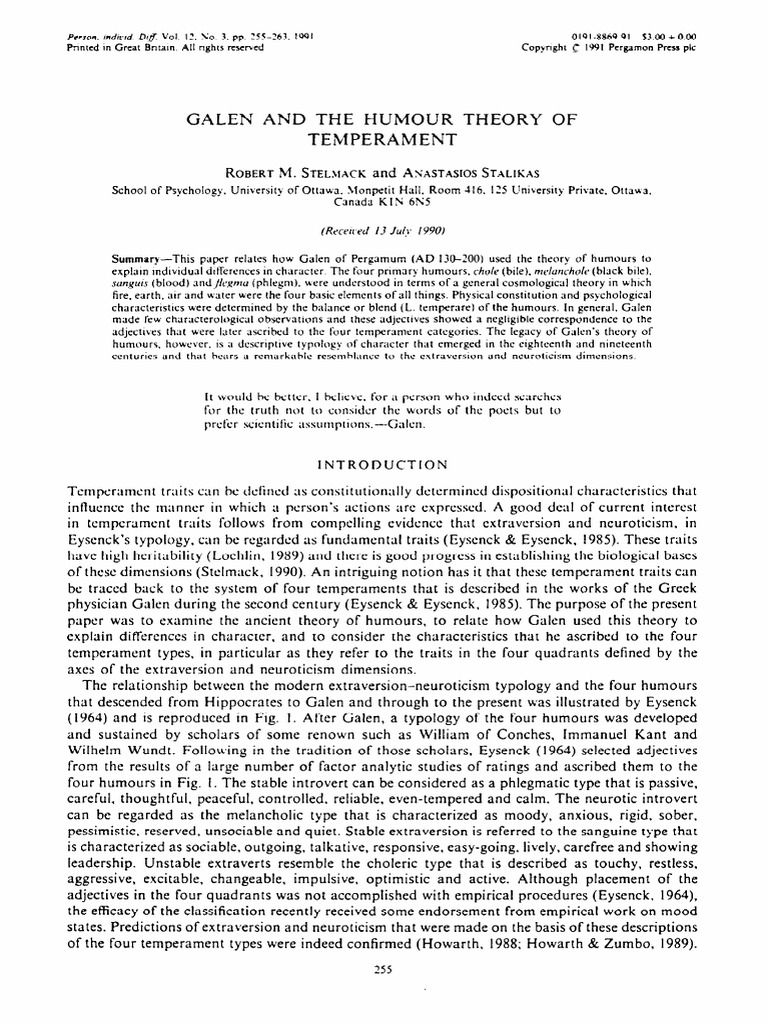 Stelmack_Stalikas_1991_Galen_and_the_humour_theory_of_temperament | PDF ...