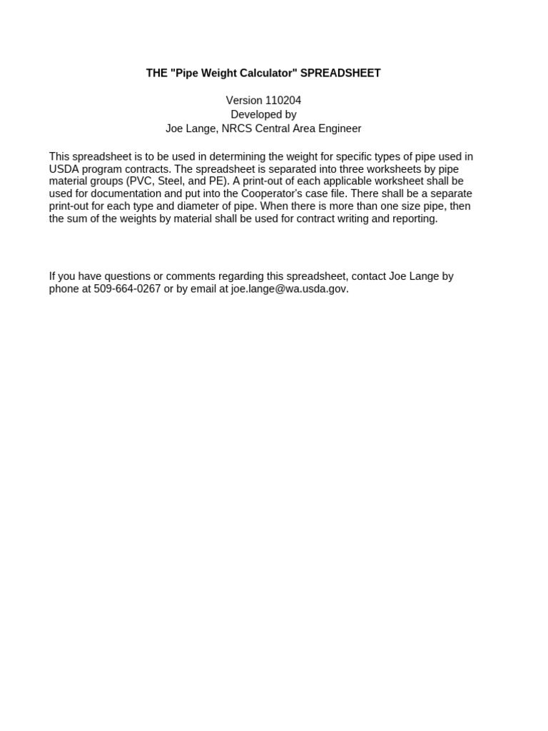 Pipe Weight Calculator Spreadsheet | PDF | Pipe (Fluid Conveyance) | Plumbing