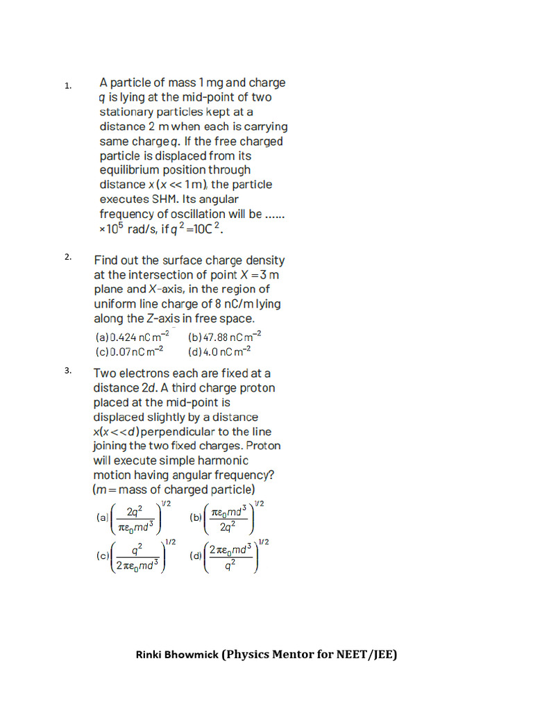 Electric charges and field_PYQ | PDF