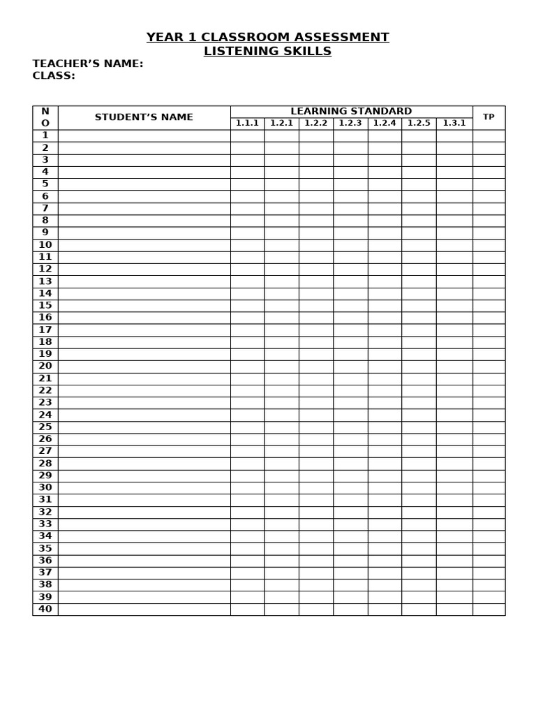 Year 1 Skills Assessment Guide | PDF