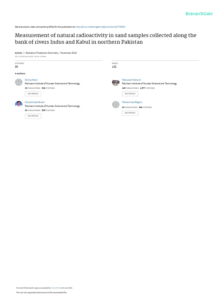 Radioactvty Sand Indus Rvr Pak | PDF | Radiation | Radioactive Decay