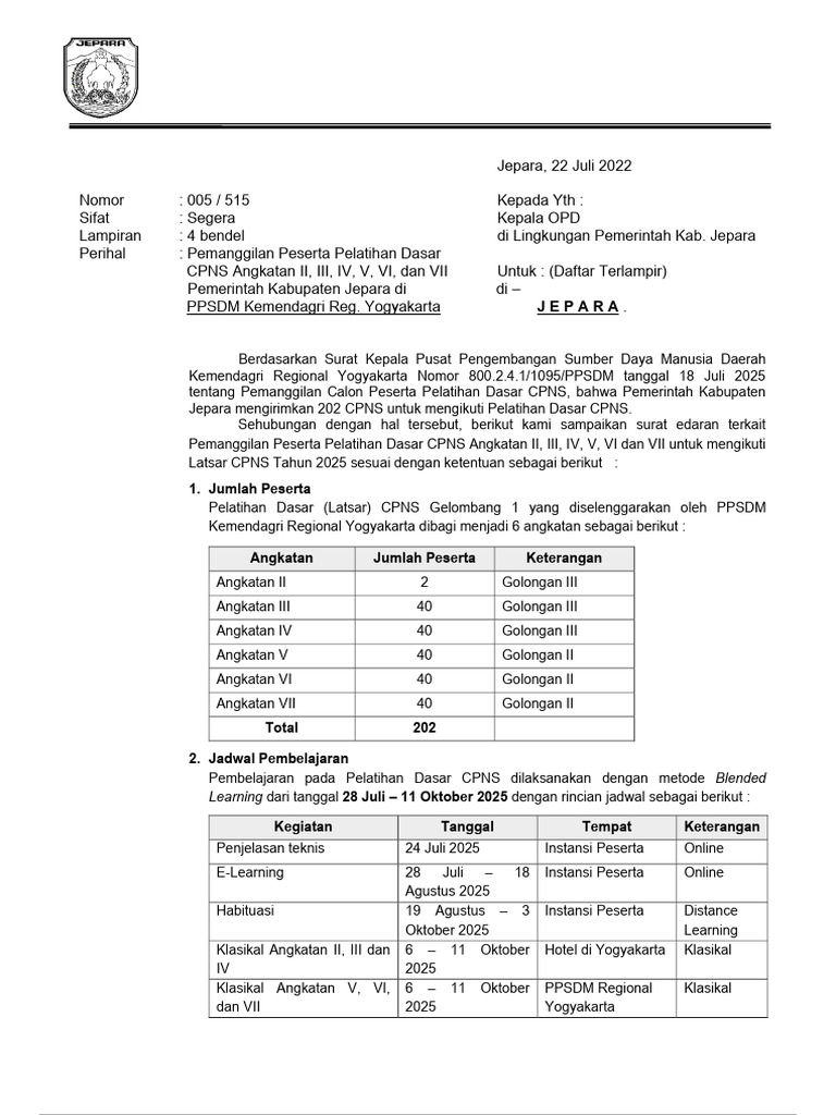 Pemanggilan Latsar PPSDM Jogja | PDF