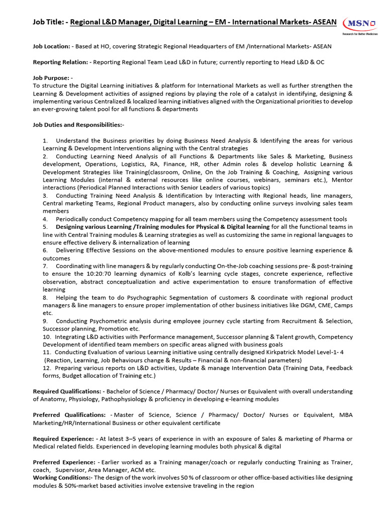 Regional L&D Manager for Digital Learning | PDF | Learning ...