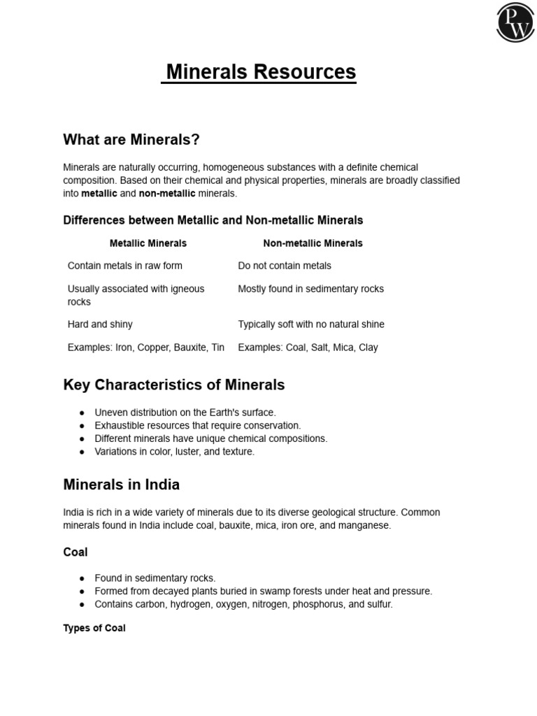 Mineral Resources Handwritten Notes | PDF | Coal | Minerals