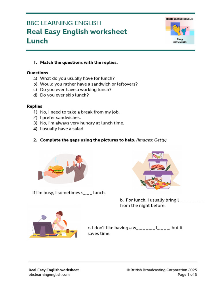 Lunch Conversation Practice Worksheet | PDF