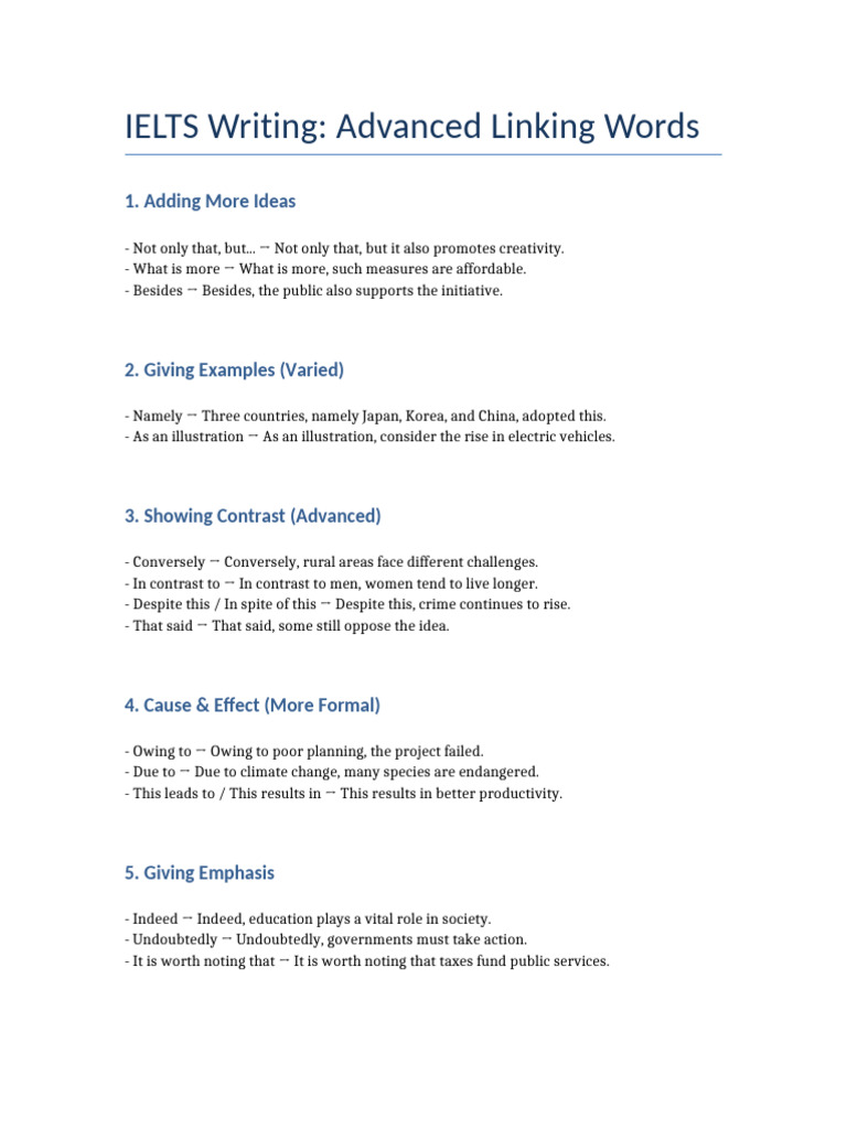 IELTS Advanced Linking Words | PDF