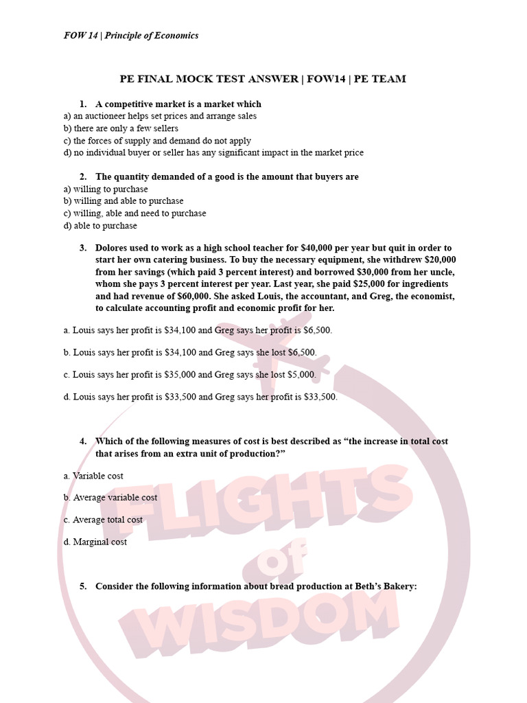 PE FINAL MOCK TEST_NO ANSWER _ FOW14 _ PE TEAM | PDF | Monopoly ...