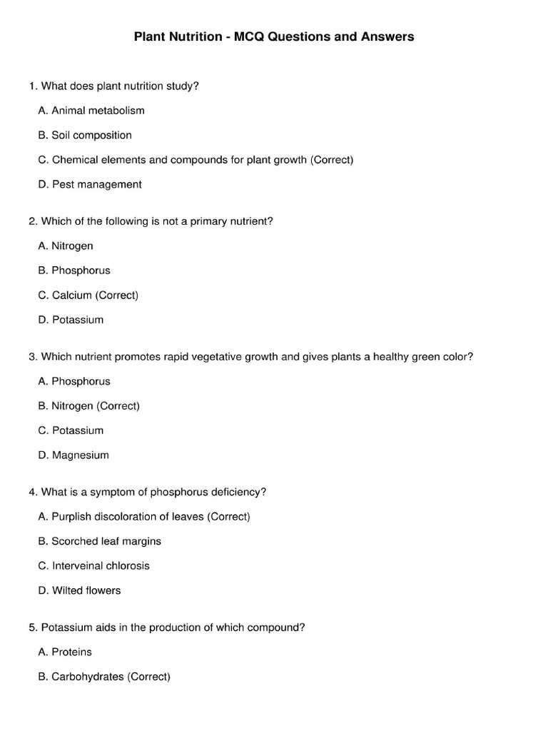 Plant Nutrients MCQ and Answers | PDF